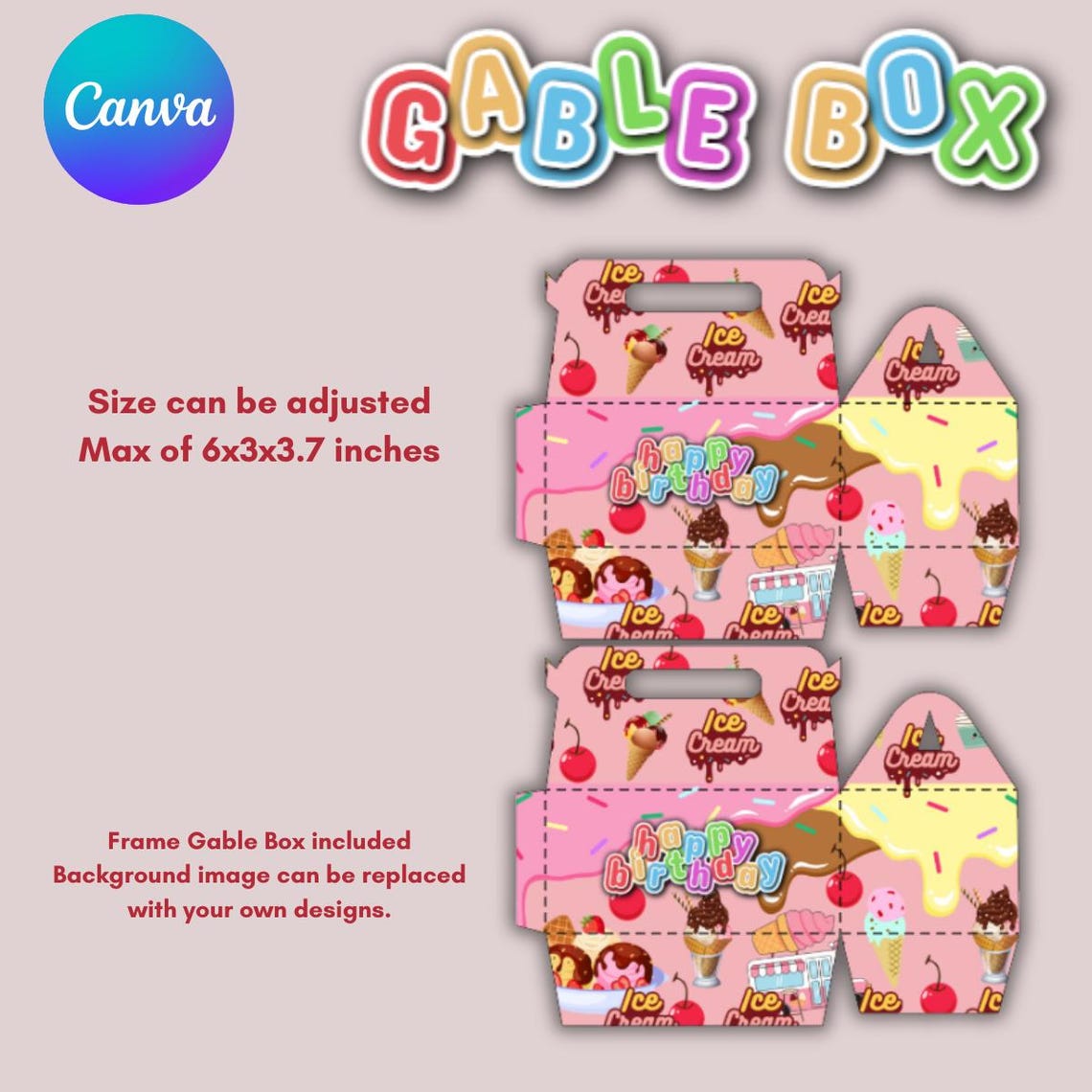 Ice Cream Birthday Gable Box, Mini Gable Box, Party Favors, Souvenir ...