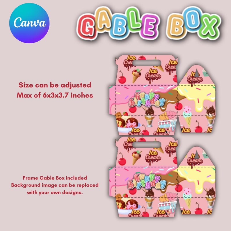 Ice Cream Birthday Gable Box, Mini Gable Box, Party Favors, Souvenir ...
