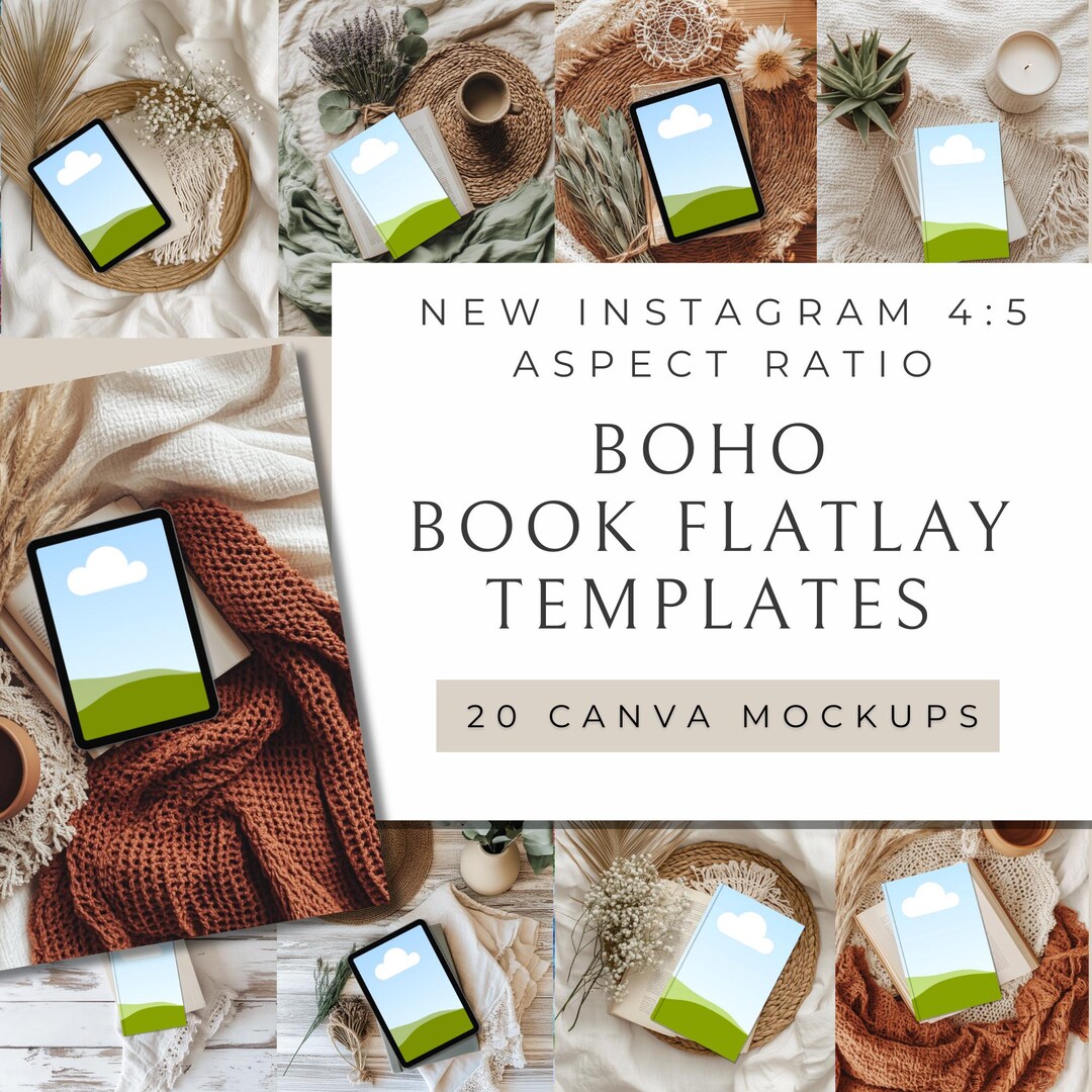 Boho Bookstagram Flatlay | 20 Templates for Canva | Minimal ...