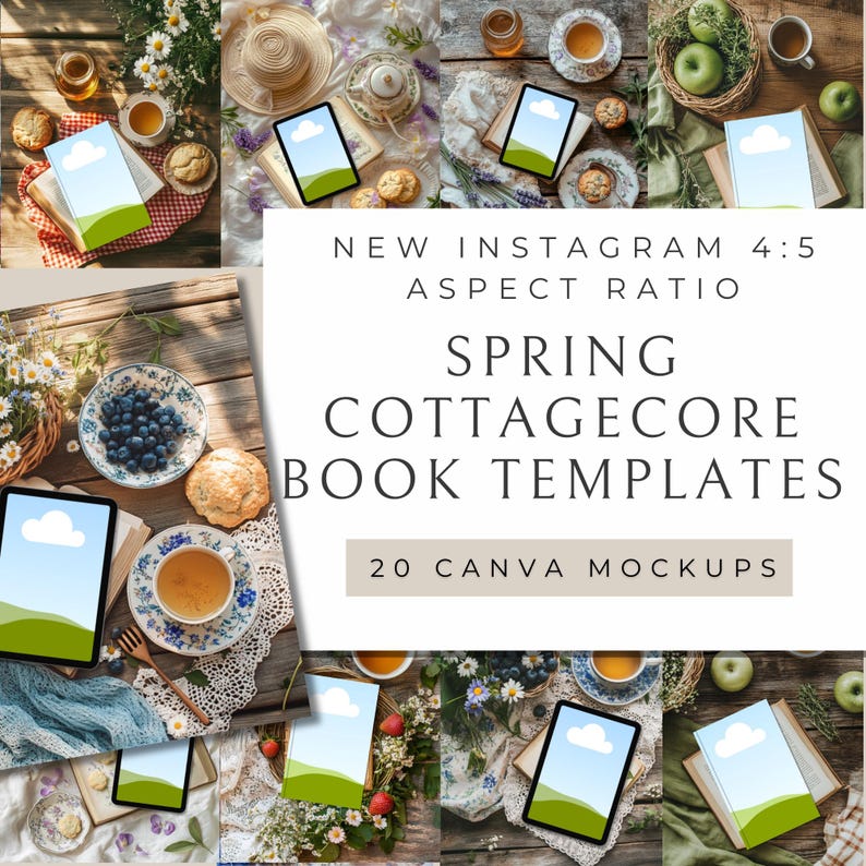 Spring Cottagecore Bookstagram Flatlay | 20 Templates for Canva | Cozy ...