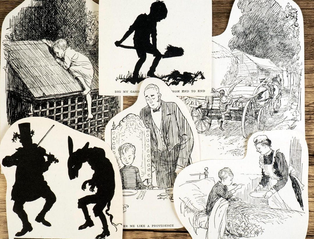 Vintage Children's Book Paper Pack, 20 Black and White Cuttings of ...