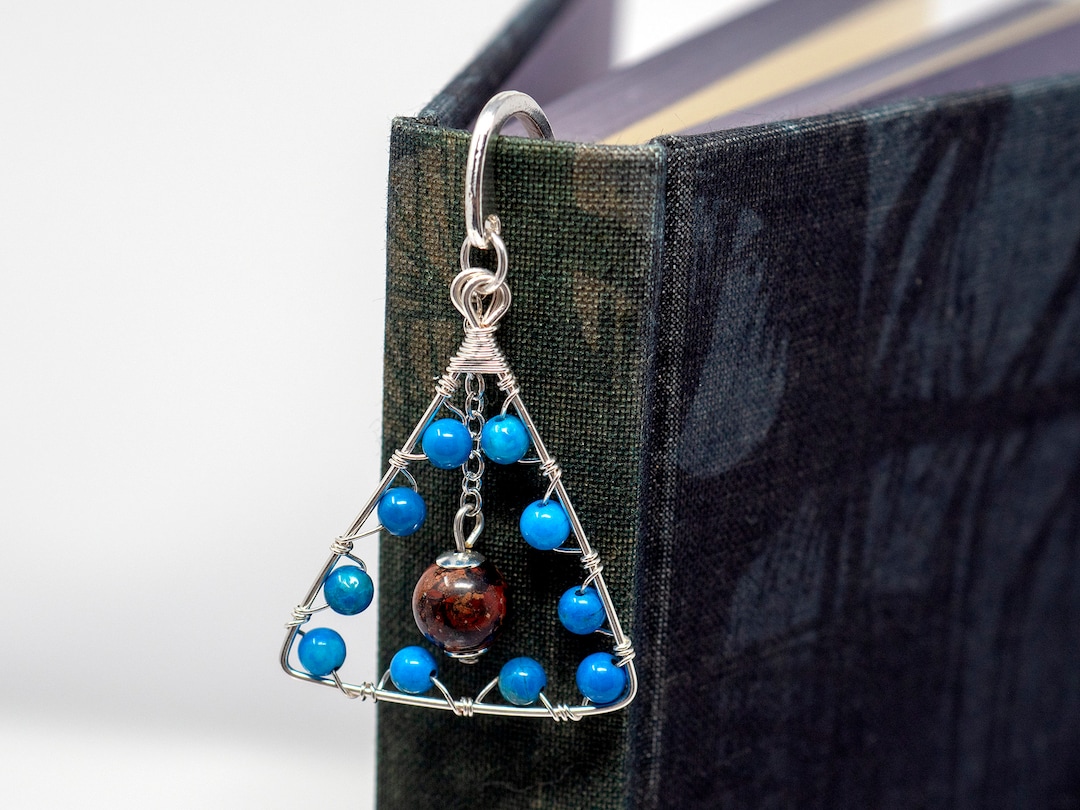Triangle Bookmark, Turquoise, Jasper and Silver, Hook Style Bookmark ...