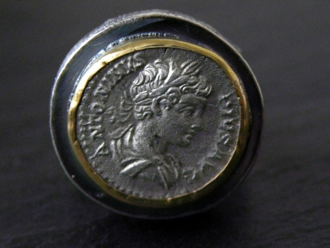 SALE Ancient Roman Coin Gold Ring Silver Denarius Statement | Etsy