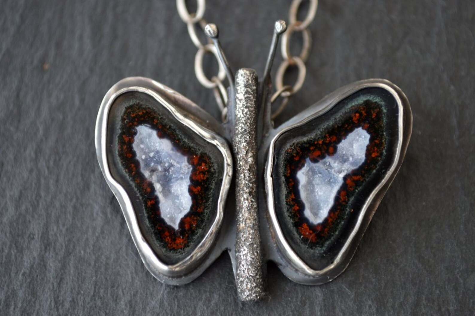 Raw Sterling Silver Tabasco Geode Statement Necklace Butterfly | Etsy