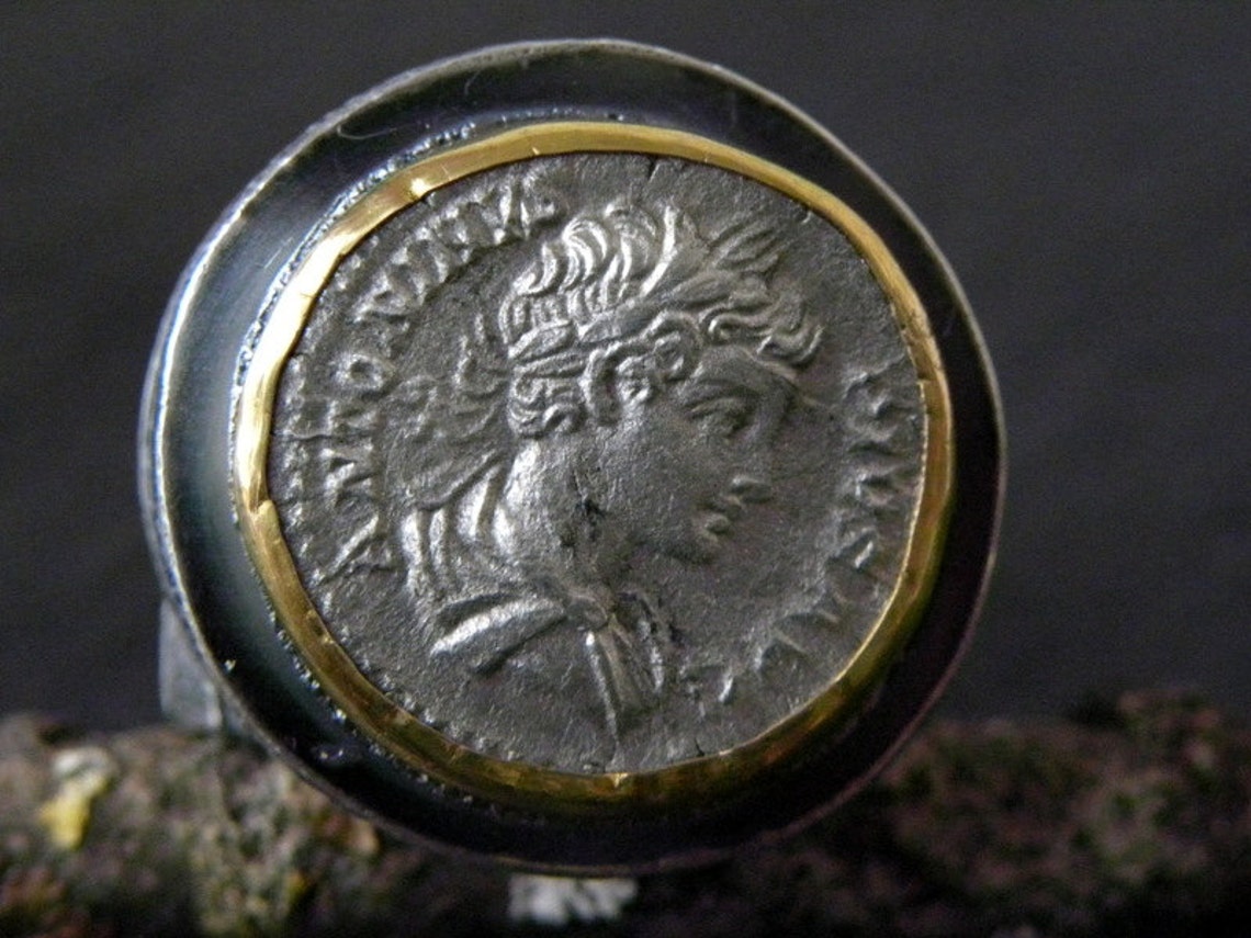 SALE Ancient Roman Coin Gold Ring Silver Denarius Statement | Etsy