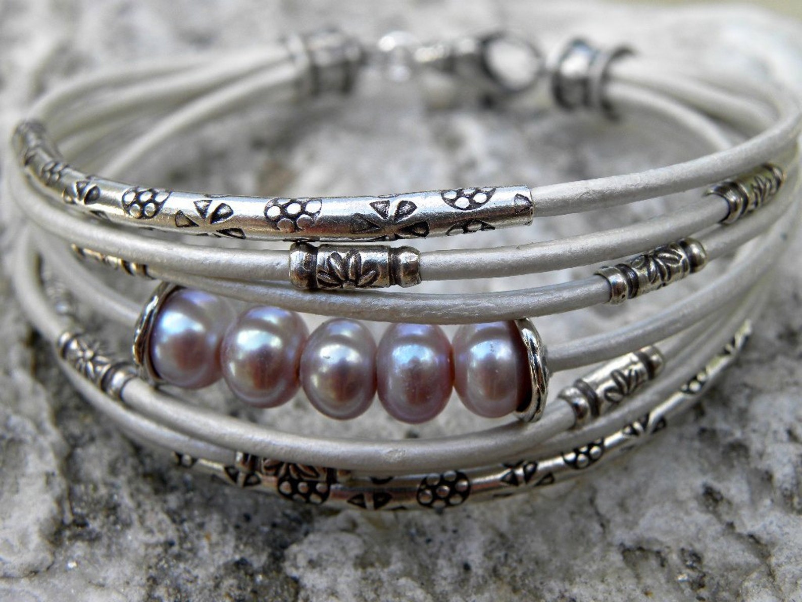 Sterling Silver Soft Pink Pearls and Pearl White Leather - Etsy