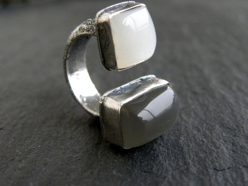 SALE Raw Sterling Silver Moonstone Ring Statement Ring Open | Etsy