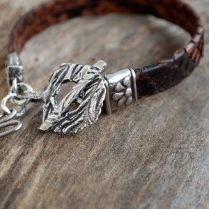SALE Sterling Silver Snake Skin Leather Bracelet Artisan Silver Heavy Textured Piton Skin Animal ...