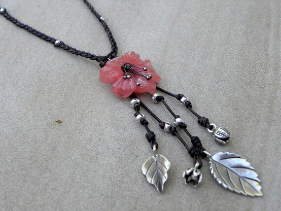 Sterling Silver Chocolate Leather Carved Cherry Pink Gem | Etsy