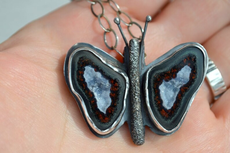 Raw Sterling Silver Tabasco Geode Statement Necklace Butterfly | Etsy