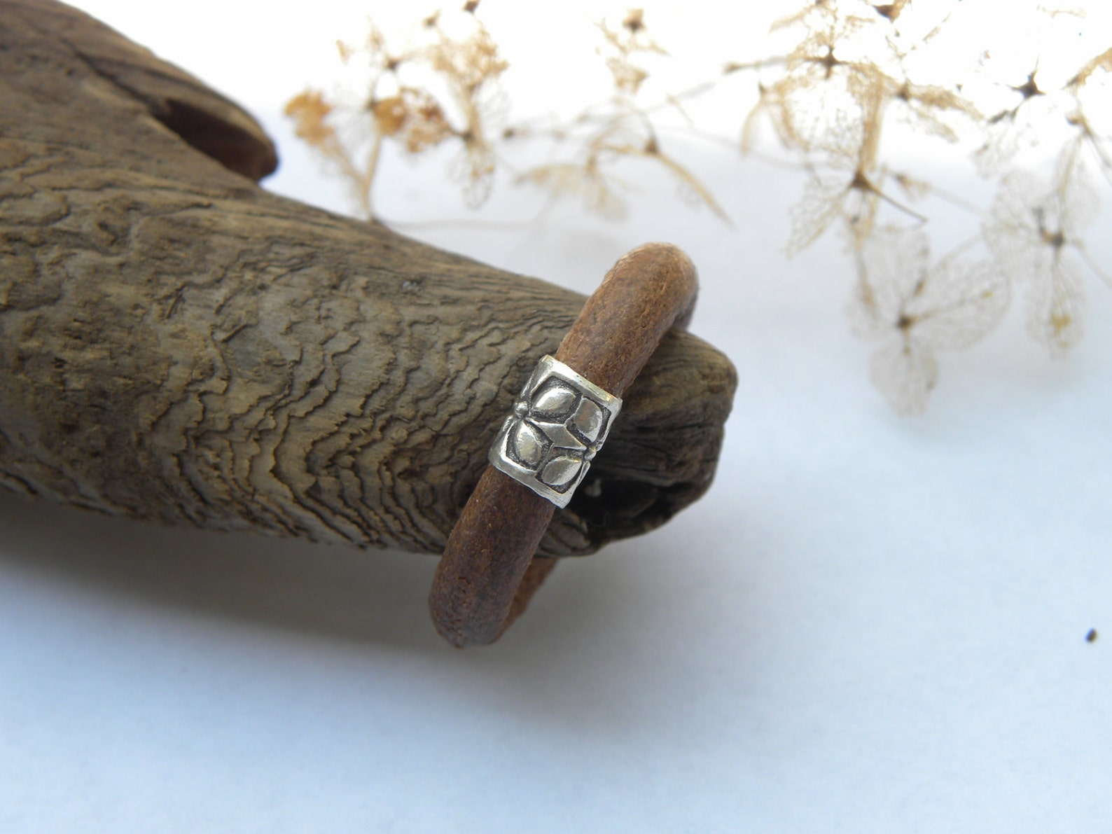 Sterling Silver Leather Ring Urban Modern - Etsy