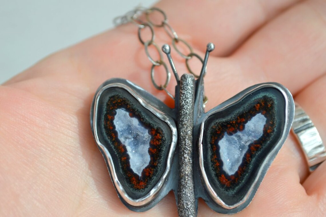 Raw Sterling Silver Tabasco Geode Statement Necklace Butterfly | Etsy