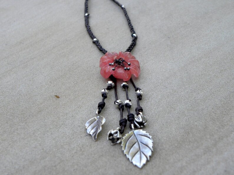 Sterling Silver Chocolate Leather Carved Cherry Pink Gem | Etsy