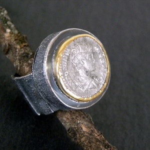 SALE!!! Ancient Roman Coin Gold Ring Silver Denarius Statement Sterling ...