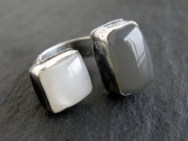 SALE Raw Sterling Silver Moonstone Ring Statement Ring Open | Etsy