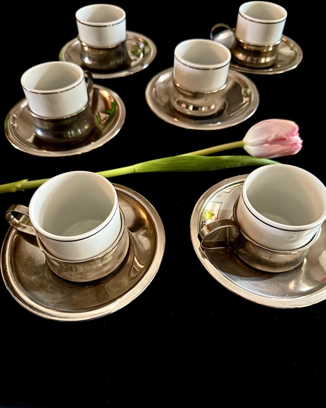Vintage Italian Demitasse Set | 6 Porcelain Ceramic & Silverplate Espresso Cups With Saucers ...