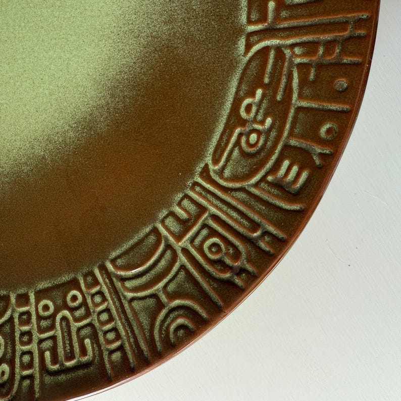 Vintage Frankoma Aztec Dish Set – Mid-century Green Ceramic Platter ...