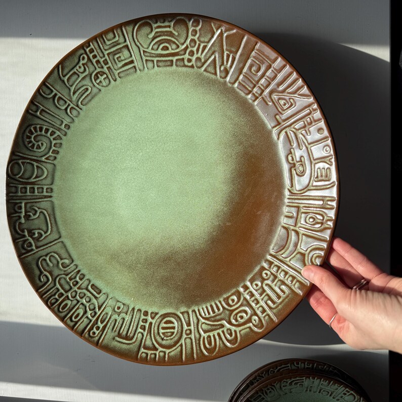 Vintage Frankoma Aztec Dish Set – Mid-century Green Ceramic Platter ...