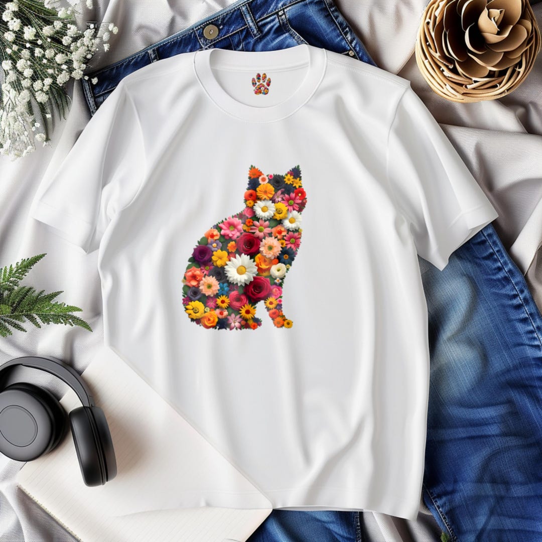 Floral Feline Elegance T-shirt, Cute Kitty Tee, Cat Lover Gift ...