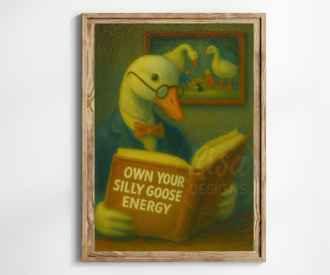 Animal Wall Art Printable Silly Goose Funny Reading Poster Vintage ...