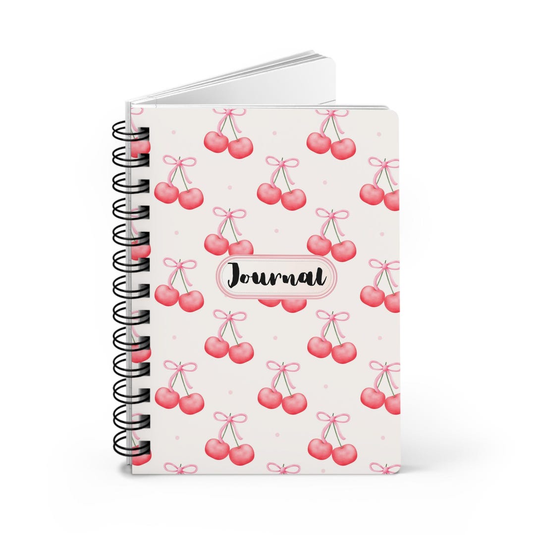 Cherry Pattern Spiral Journal Cute Pink Cherry Notebook for Notes and ...