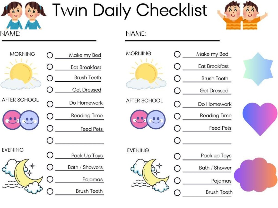 Twin Daily Checklist Printable Digital Twin Checklist Twin Checklist ...
