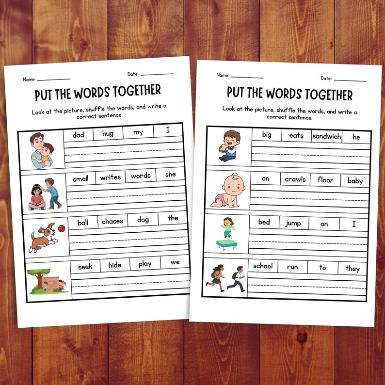Printable Build the Sentence Activities – Simple Sentence Writing ...