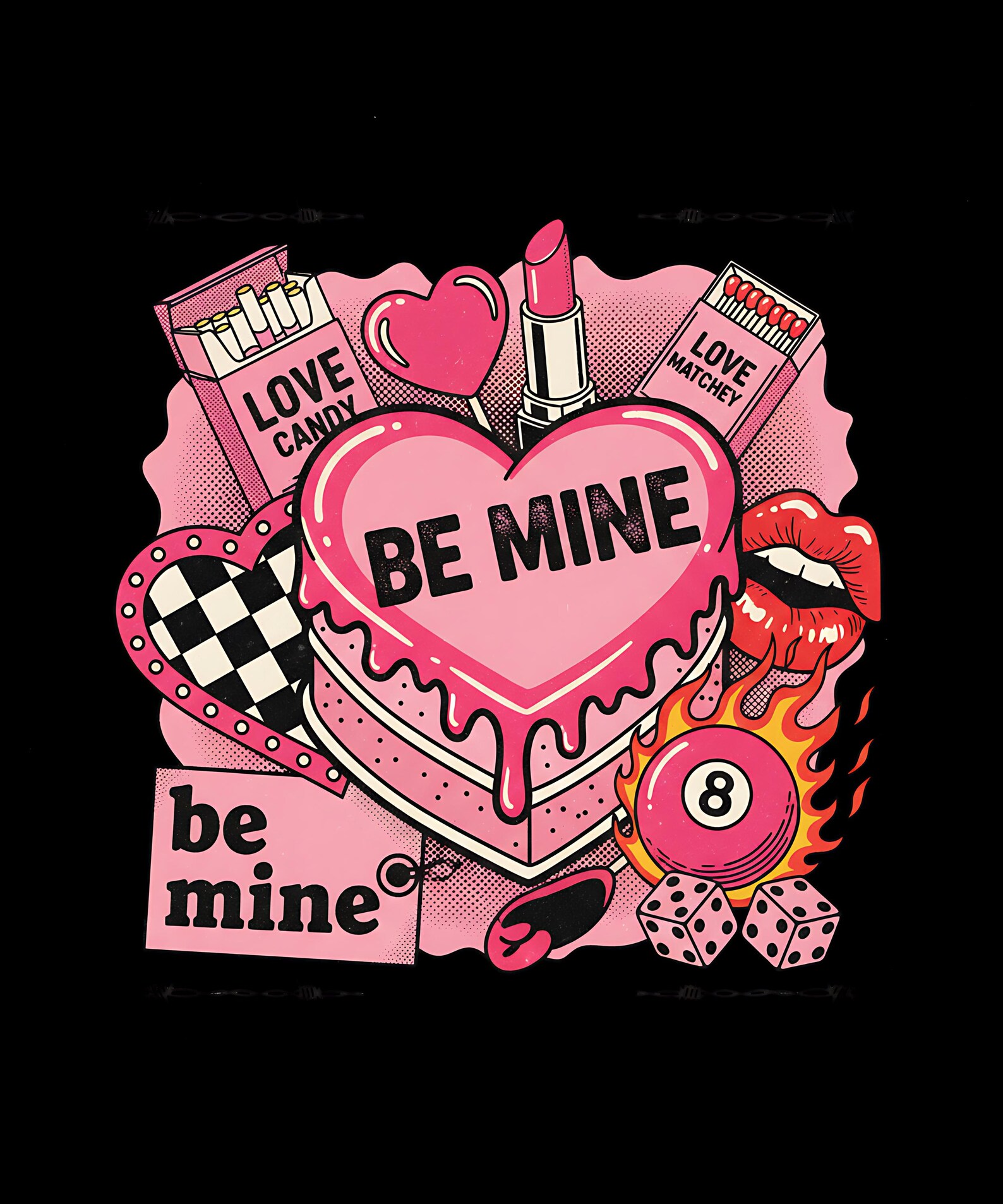 Be Mine Valentine PNG| Retro Style Love Graphic | Pink Heart Candy ...