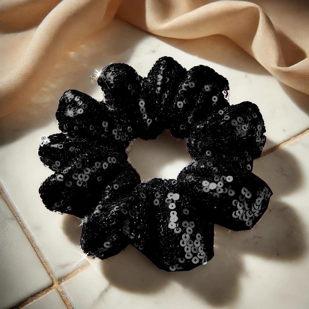Scrunchy, Sequin Scrunchie, Black Sequin Scrunchy, Valentines Day Gift ...