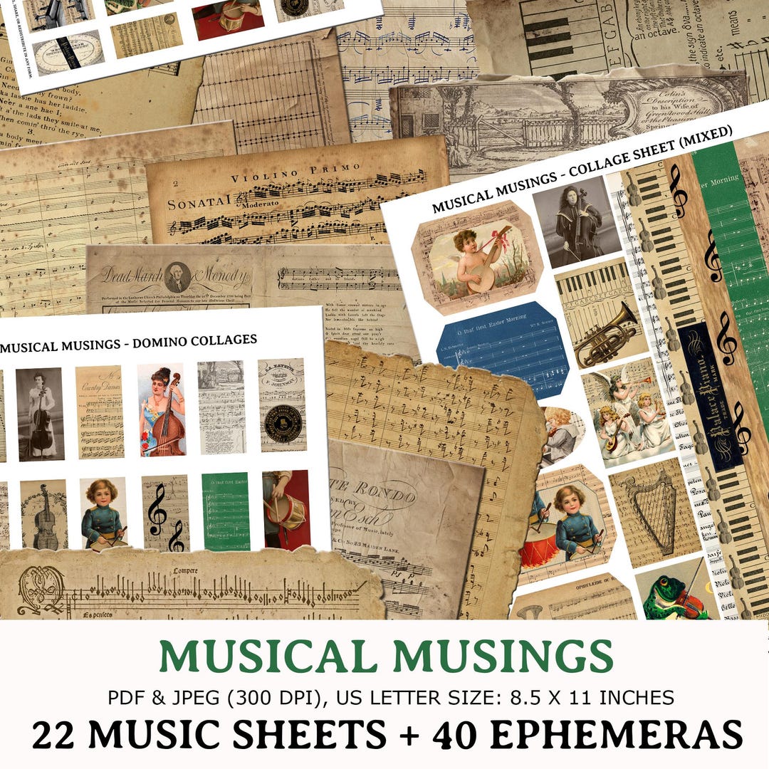 Vintage Sheet Music Printable Old Sheet Music Ephemera Pack Junk ...