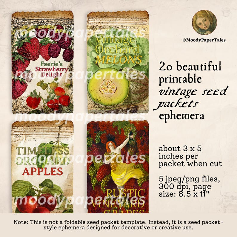 Vintage Seed Packets Printable Botanical Ephemera Pack Digital Flower ...