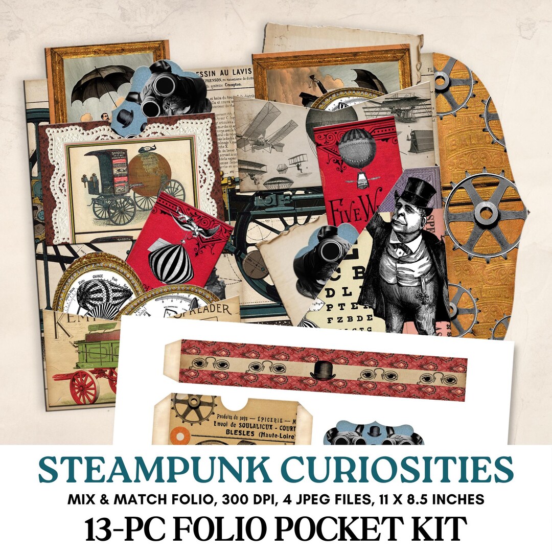 Vintage Steampunk Folio Junk Journal Folio Kit Printable Junk Journal Pocket Folio Template ...