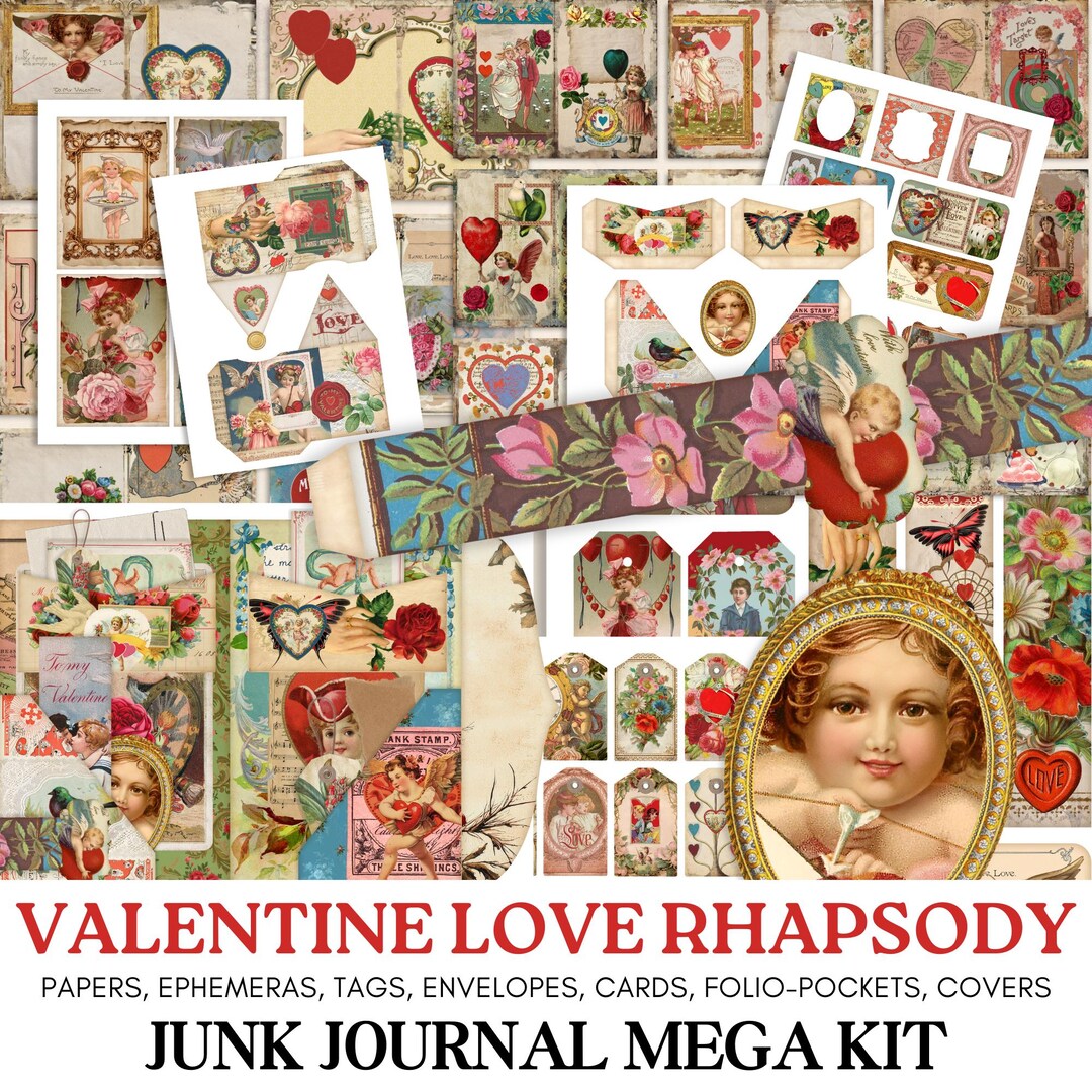Vintage Valentines Junk Journal Kit Printable Vintage Ephemera Junk ...