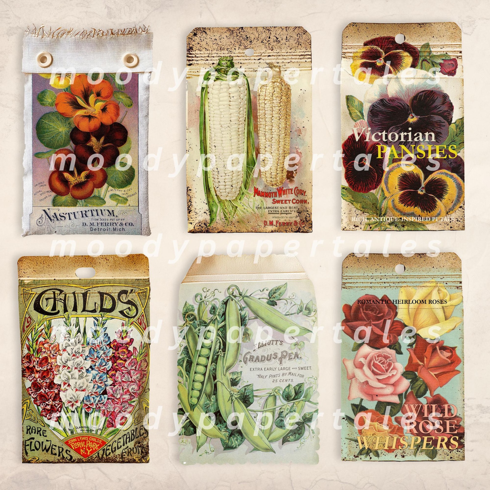 Vintage Seed Packets Printable Botanical Ephemera Pack Digital Flower Seed Packets Wildflower ...