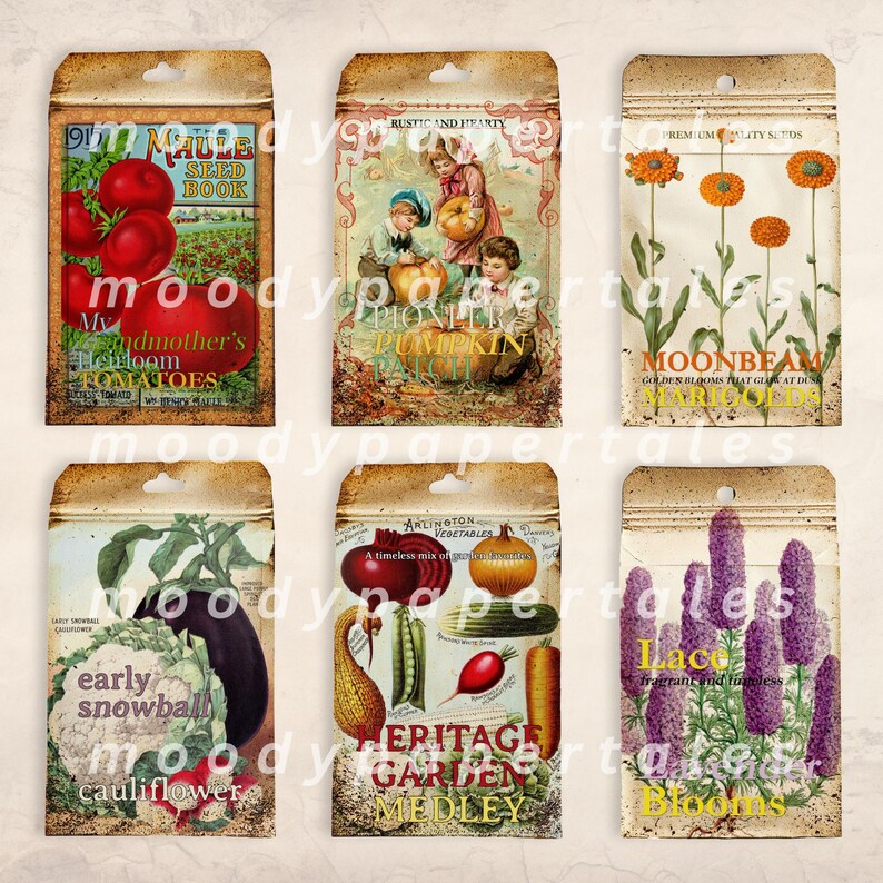 Vintage Seed Packets Printable Botanical Ephemera Pack Digital Flower ...