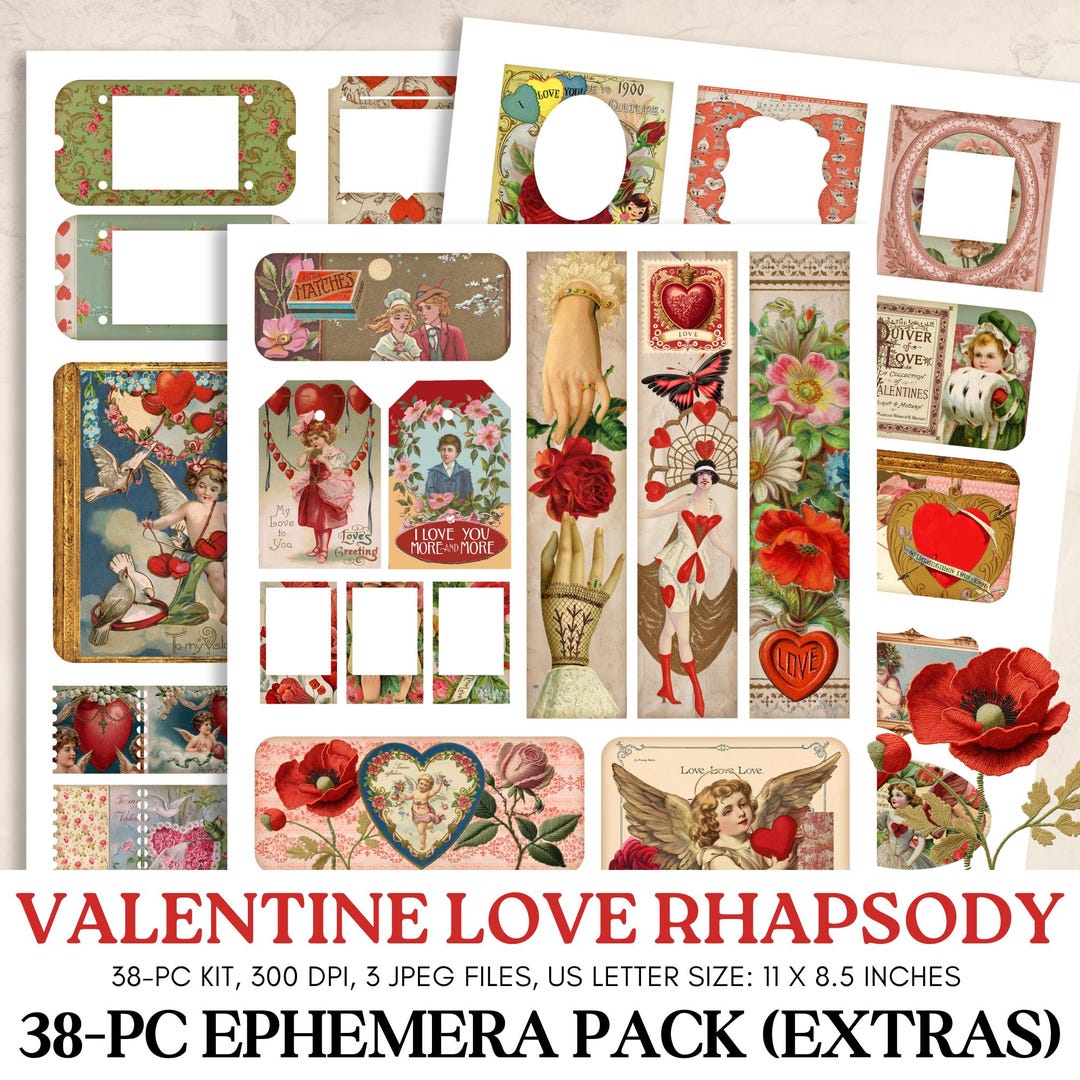 Vintage Valentines Ephemera Kit Printable Vintage Ephemera Pack Junk ...