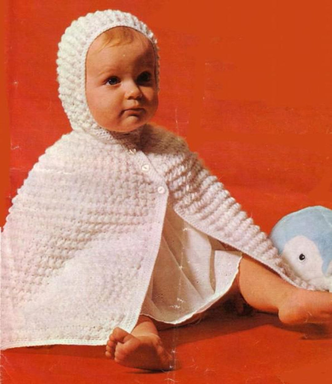 Baby Hooded Cape. Crochet Pattern. Easy Vintage Pattern Using BQ Knit ...