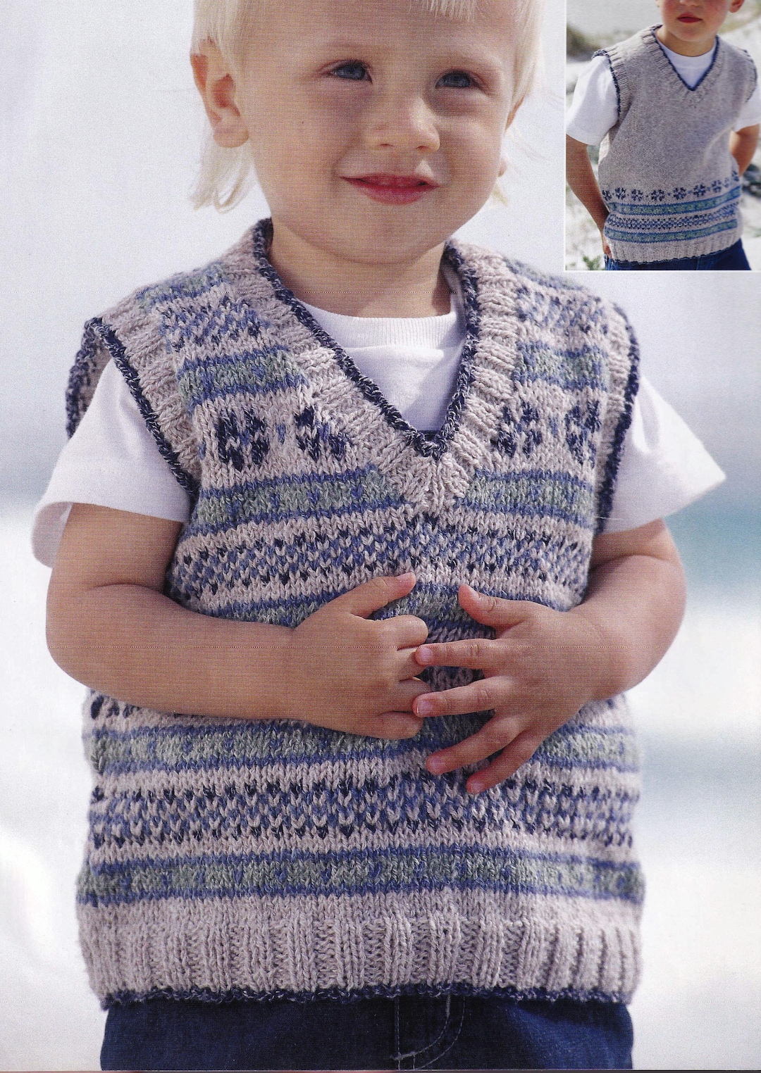 Boys Fair Isle Knit Tank Top Pattern – V Neck Slipover (PDF Download ...