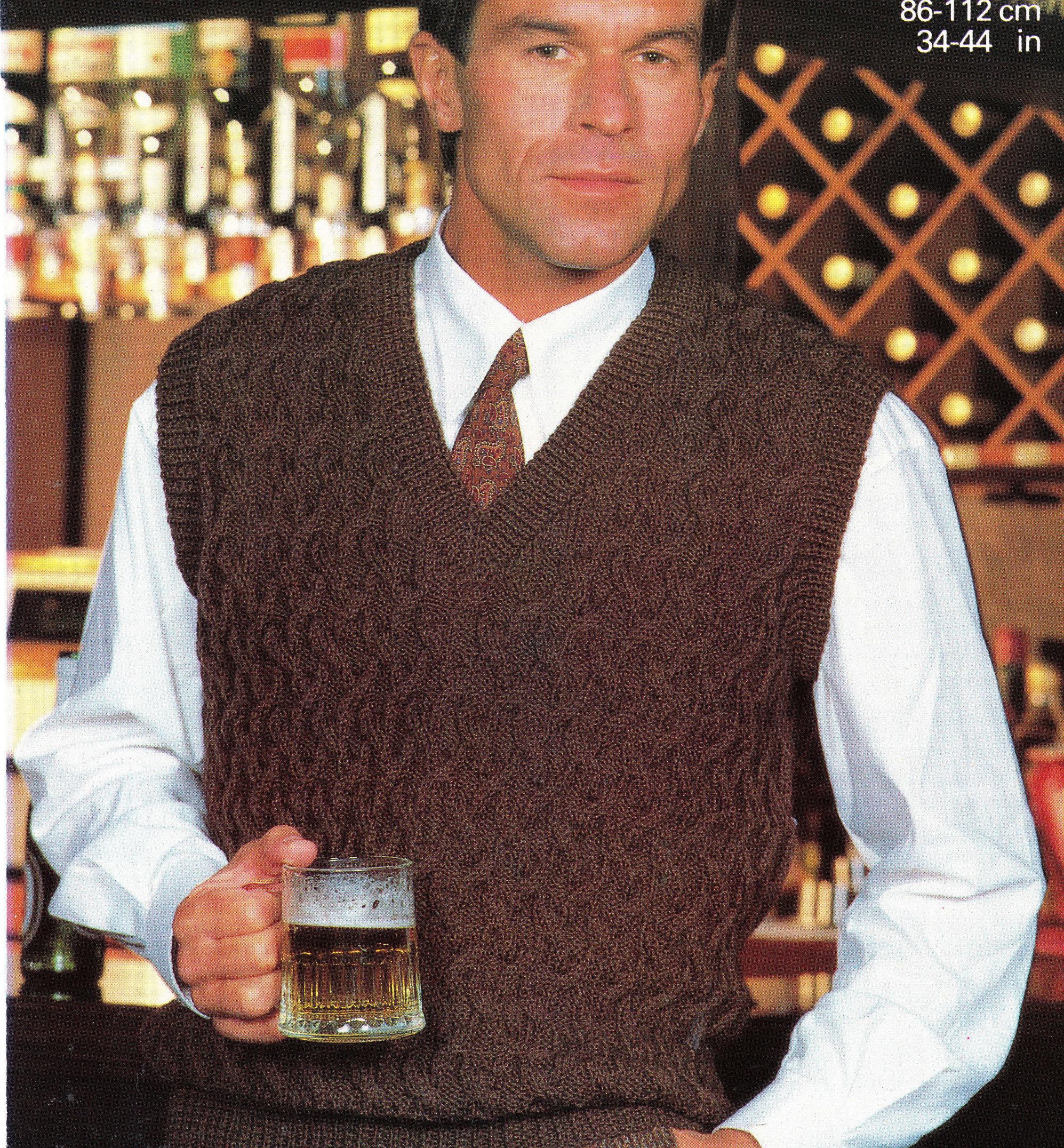 Mans Twisted Cable Pattern V Neck Slipover, Sweater Vest Sleeveless ...