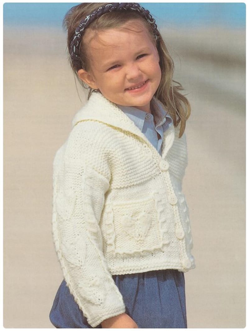 Girl's Sailor Collar Cardigan Heart Design, Pockets 22" - 30" Chest ...