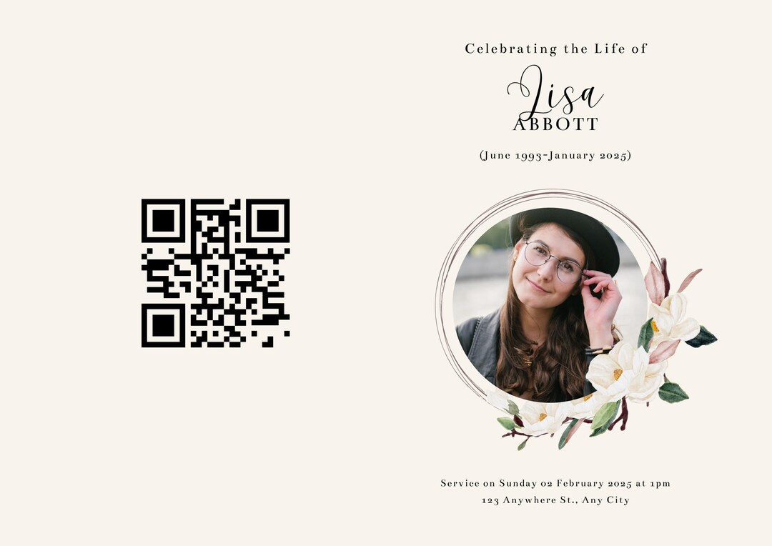Memorial Service Pamphlet With QR Code - Etsy