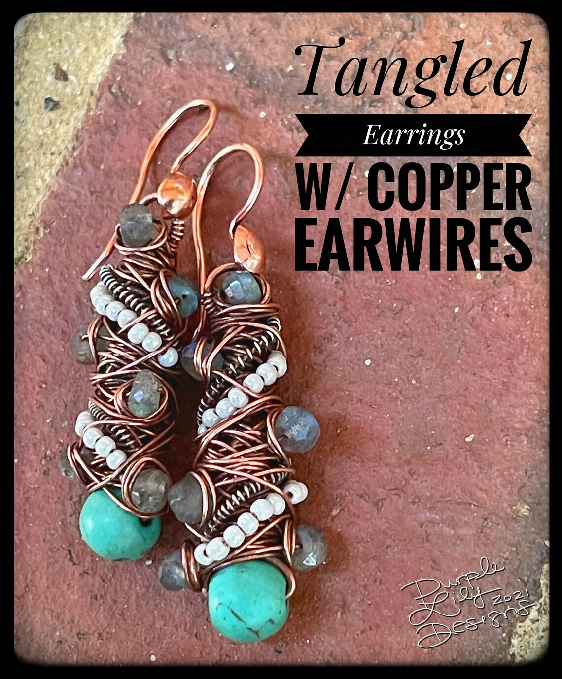 Tangled Earrings Copper Silver Magnesite Turquoise Seed - Etsy