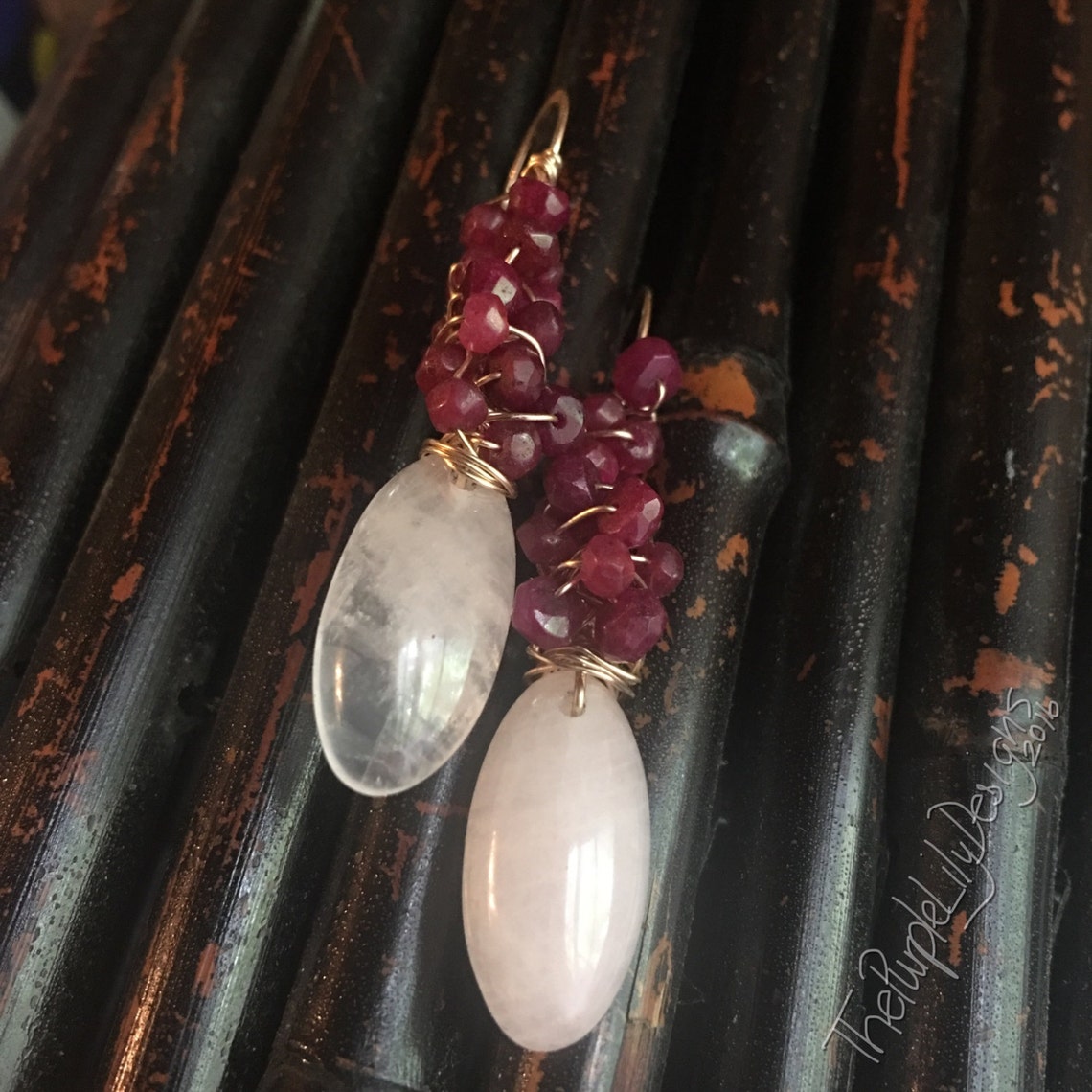Pink Crush earrings Rose Quartz Ruby Jade and 14k Gold | Etsy