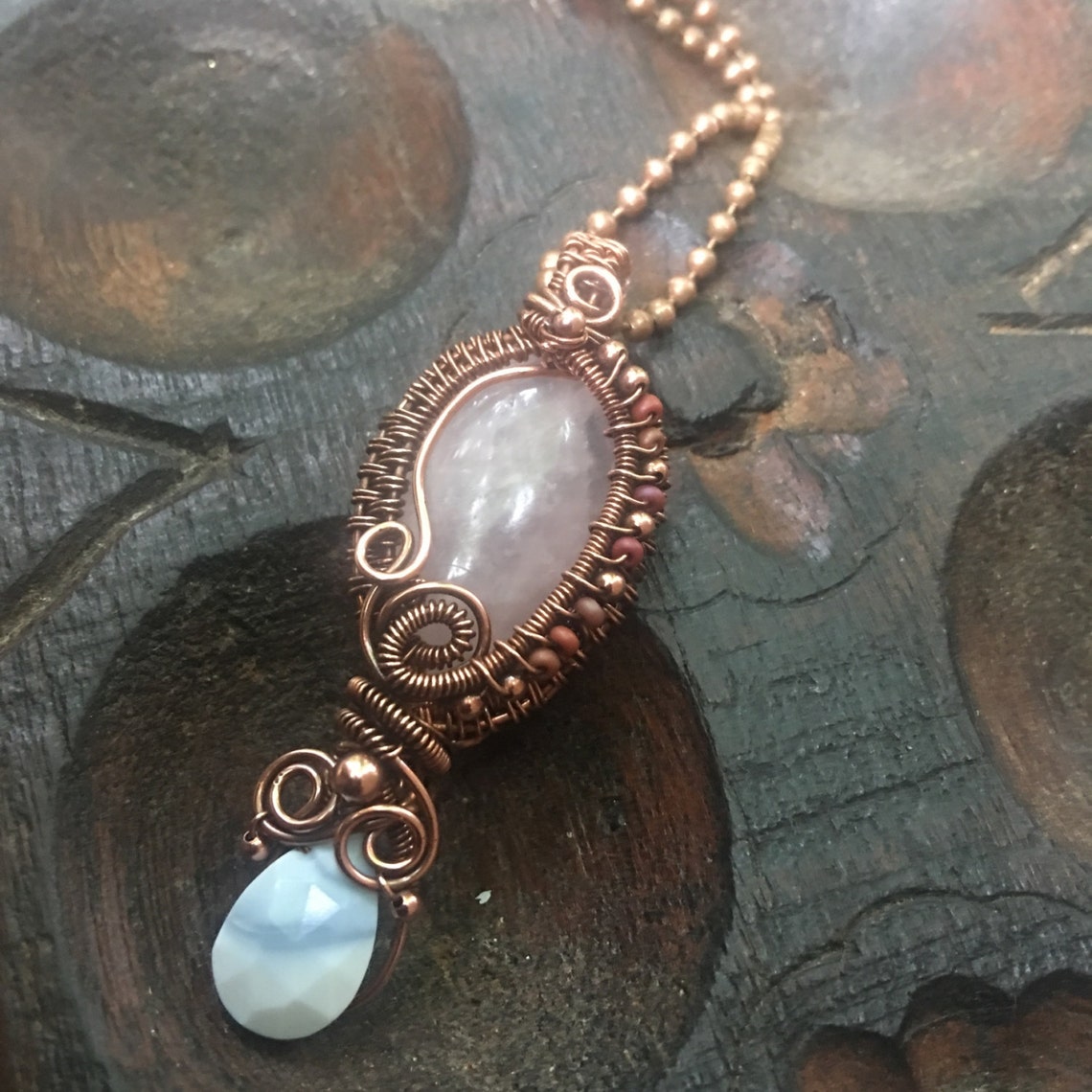 Ready to Ship, Rose Colored Mirror, Pendant Necklace, With Copper,rose ...