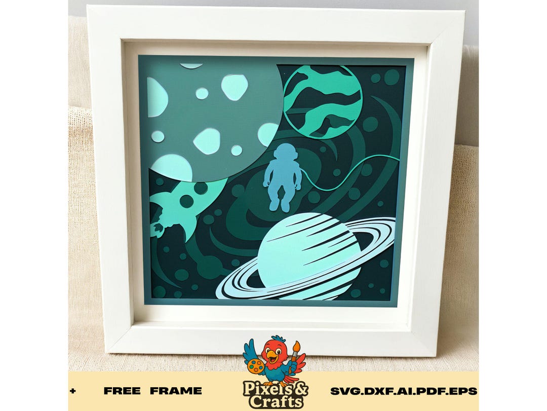 Outer Space Astronaut SVG, Layered Planet Galaxy Shadow Box Template ...