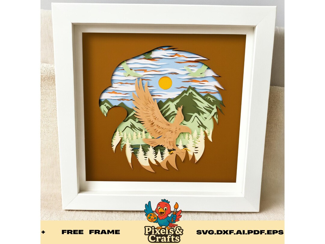 Eagle Svg Shadow Box Layered Mountain Landscape Patriotic Cricut File ...