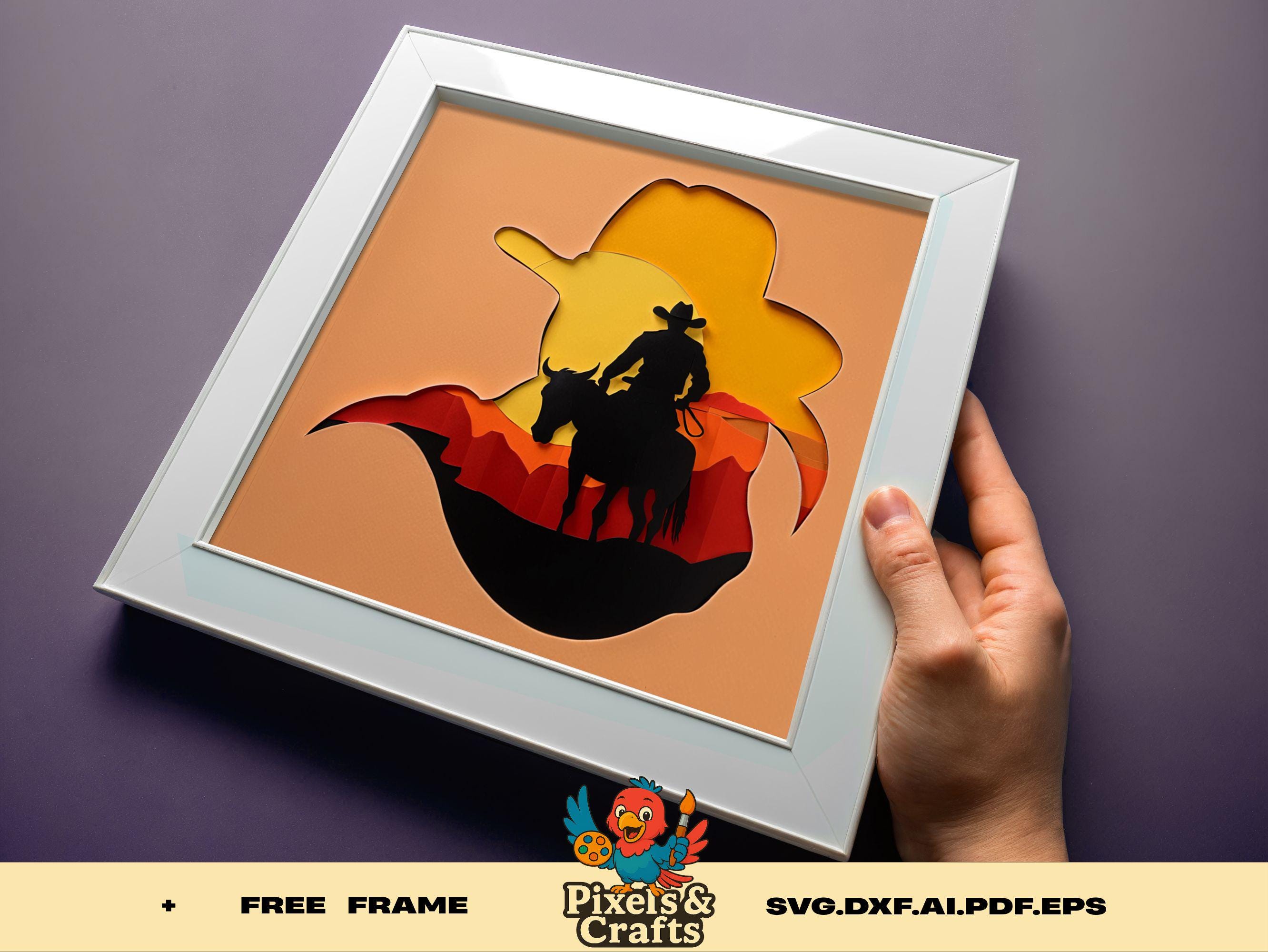 Cowboy Hat Sunset SVG, Western Rodeo Horse Layered Shadow Box Cut File ...
