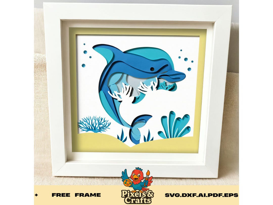Dolphin Shadow Box SVG, 3D Layered Paper Cut Template, Ocean Animal Scene Cricut Silhouette ...