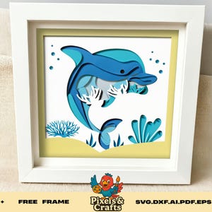 Dolphin Shadow Box SVG, 3D Layered Paper Cut Template, Ocean Animal Scene Cricut Silhouette ...