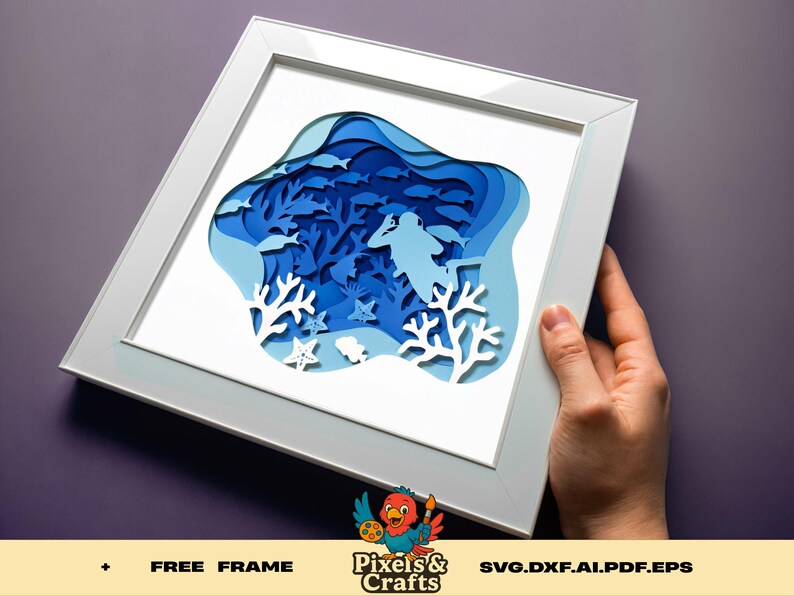 Scuba Diver Shadow Box SVG, 3D Layered Paper Cut Template, Ocean ...